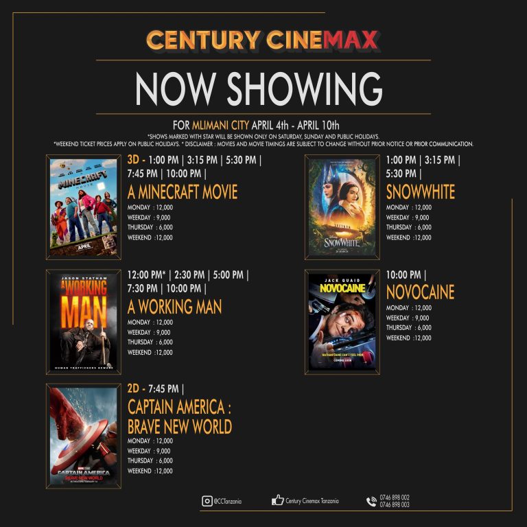 Updated Cinema Schedule for Tanzania Movie Theaters - Bobland : Techniques