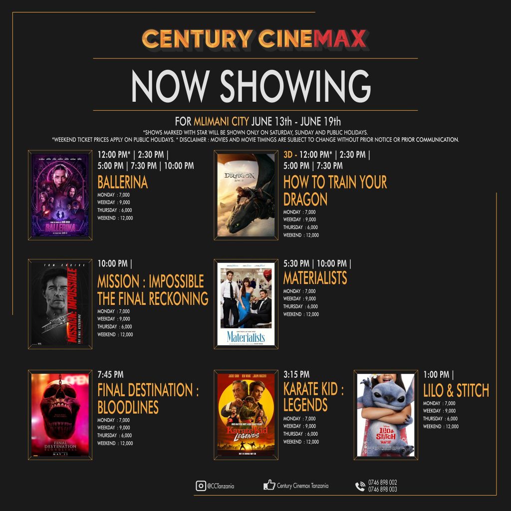 Updated Cinema Schedule for Tanzania Movie Theaters - Bobland : Techniques